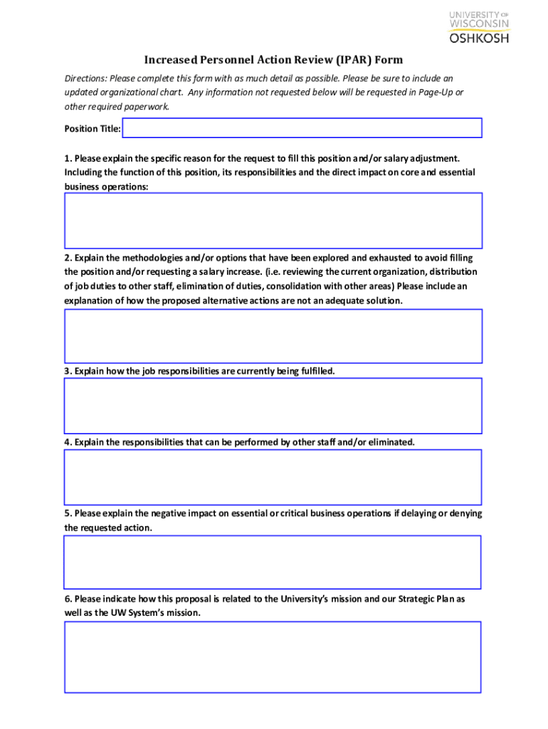 Fillable Online adminservices uwosh Increased Personnel Action Review ...
