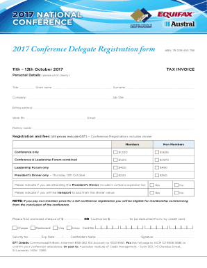 Fillable Online 2017 Conference Delegate Registration form Fax Email ...