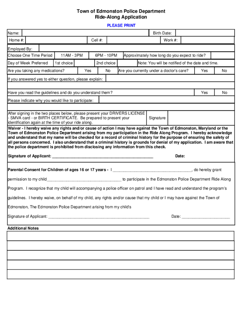 Fillable Online Town of Edmonston Police Department Fax Email Print ...