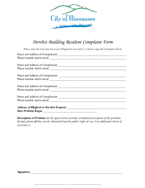 Fillable Online Derelict Building Resident Complaint Form.docx Fax ...