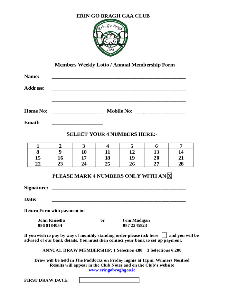 ERIN GO BRAGH GAA CLUB Doc Template | pdfFiller
