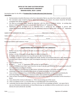 Fillable Online dtu ac Nomination paper for the office of President ...