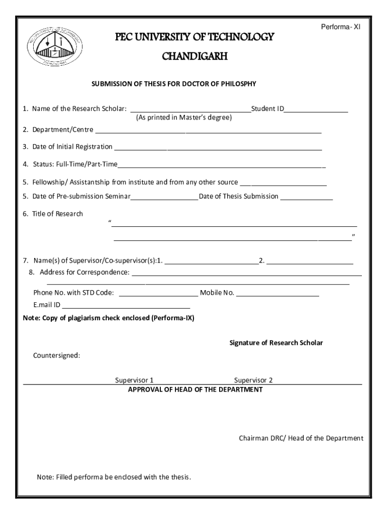 Fillable Online PEC UNIVERSITY OF TECHNOLOGY Performa- X Fax Email Print - pdfFiller