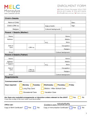 Fillable Online Childs CRN no: Fax Email Print - pdfFiller