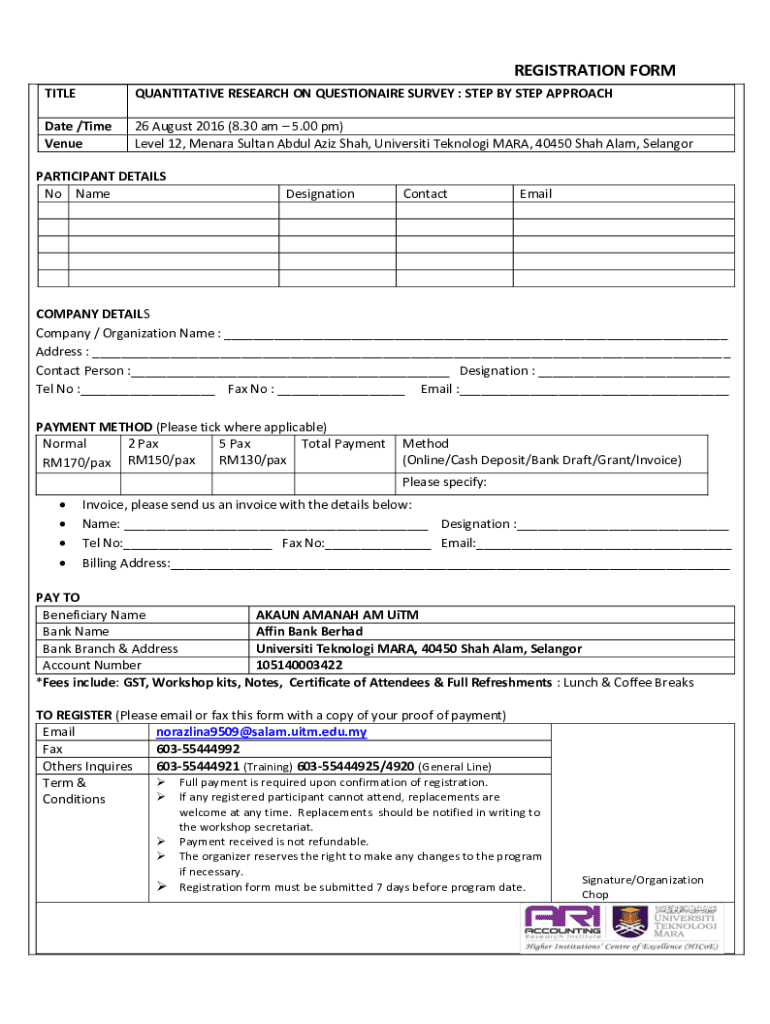Fillable Online ari uitm edu QUANTITATIVE RESEARCH ON QUESTIONAIRE ...