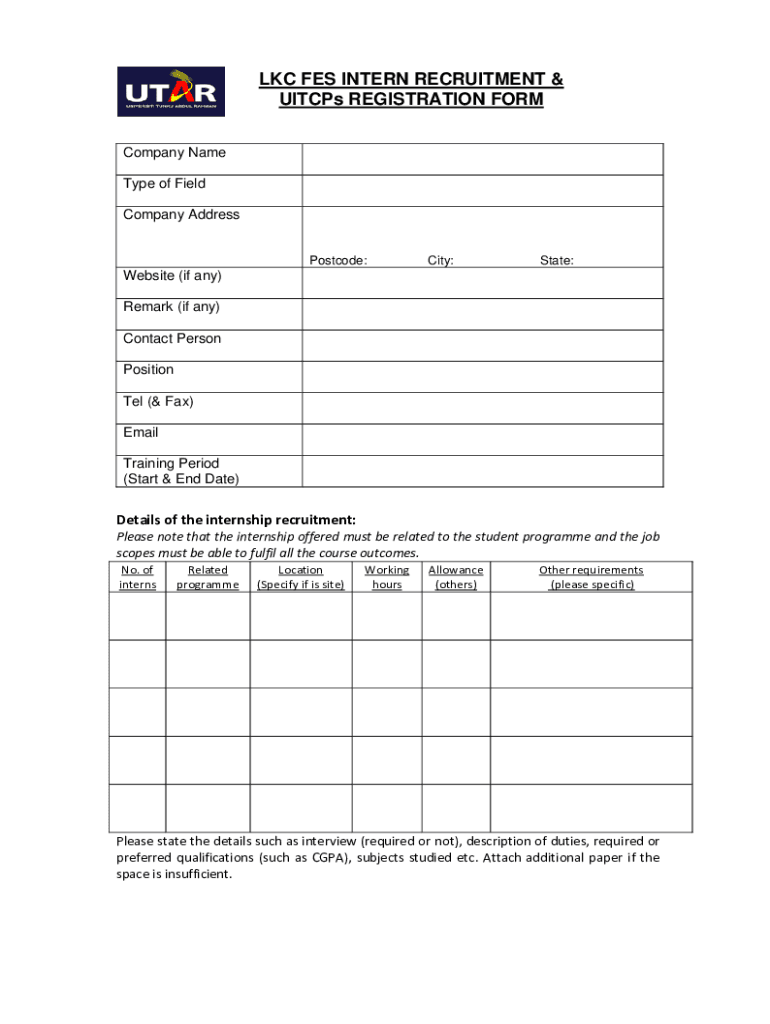 Fillable Online fes utar edu Intern Recruitment & UITCPs Registration Form Fax Email Print ...