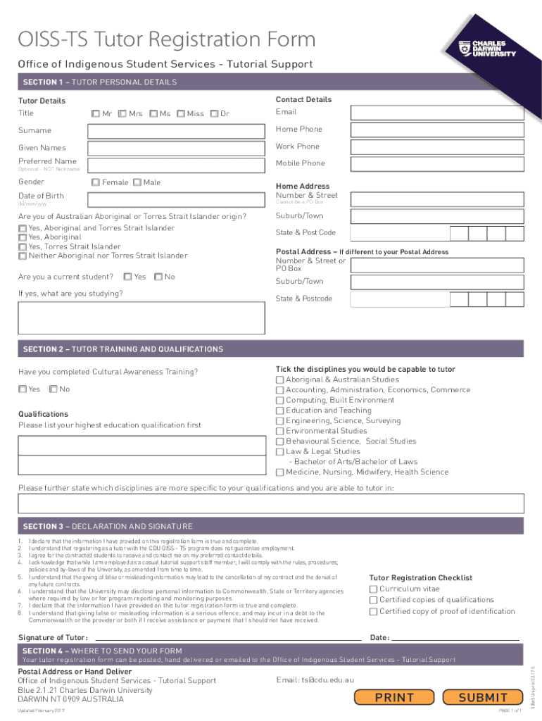 Fillable Online OISS-TS Tutor Registration Form Fax Email Print - pdfFiller