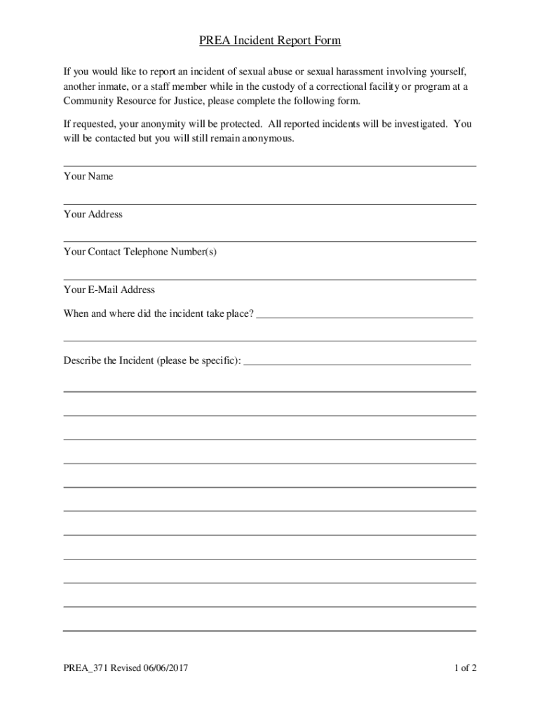 Fillable Online PREA Incident Report Form - Lancaster County Sheriff's ...