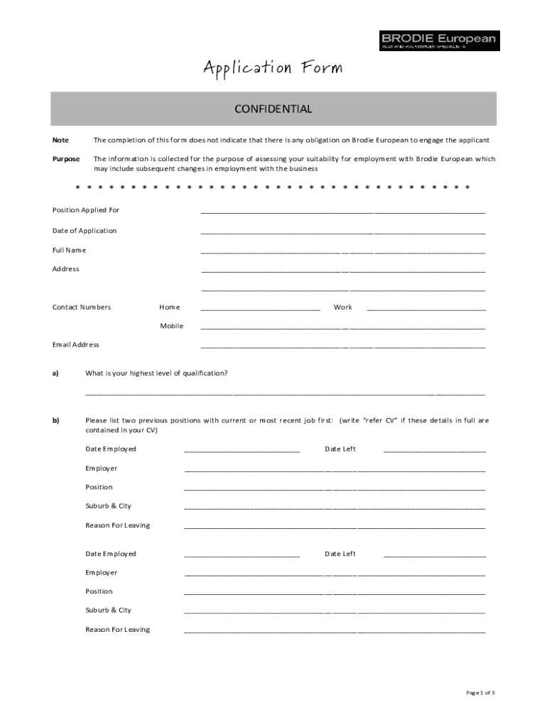 Fillable Online Brodie European - Application Form Template - 2012.docx ...