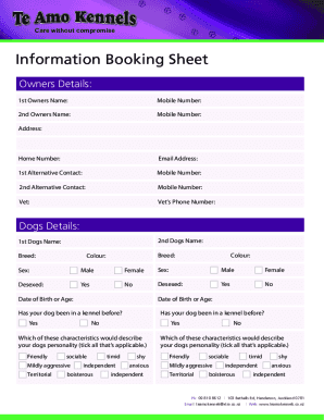 Fillable Online Information Booking Sheet Fax Email Print - pdfFiller
