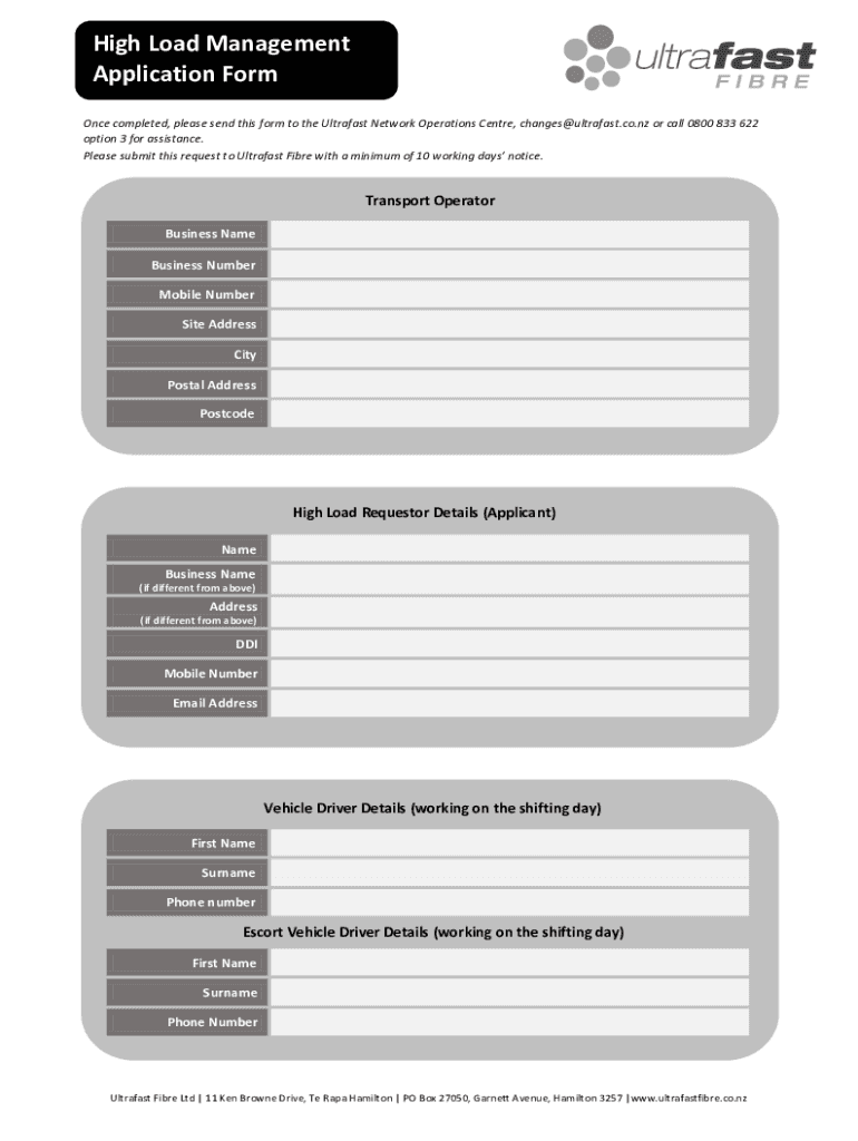Fillable Online High Load Management Application Form - Ultrafast Fibre ...