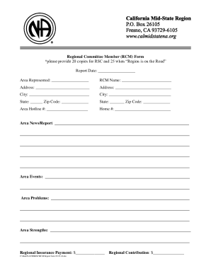 Fillable Online Regional Committee Member (RCM) Form Fax Email Print ...