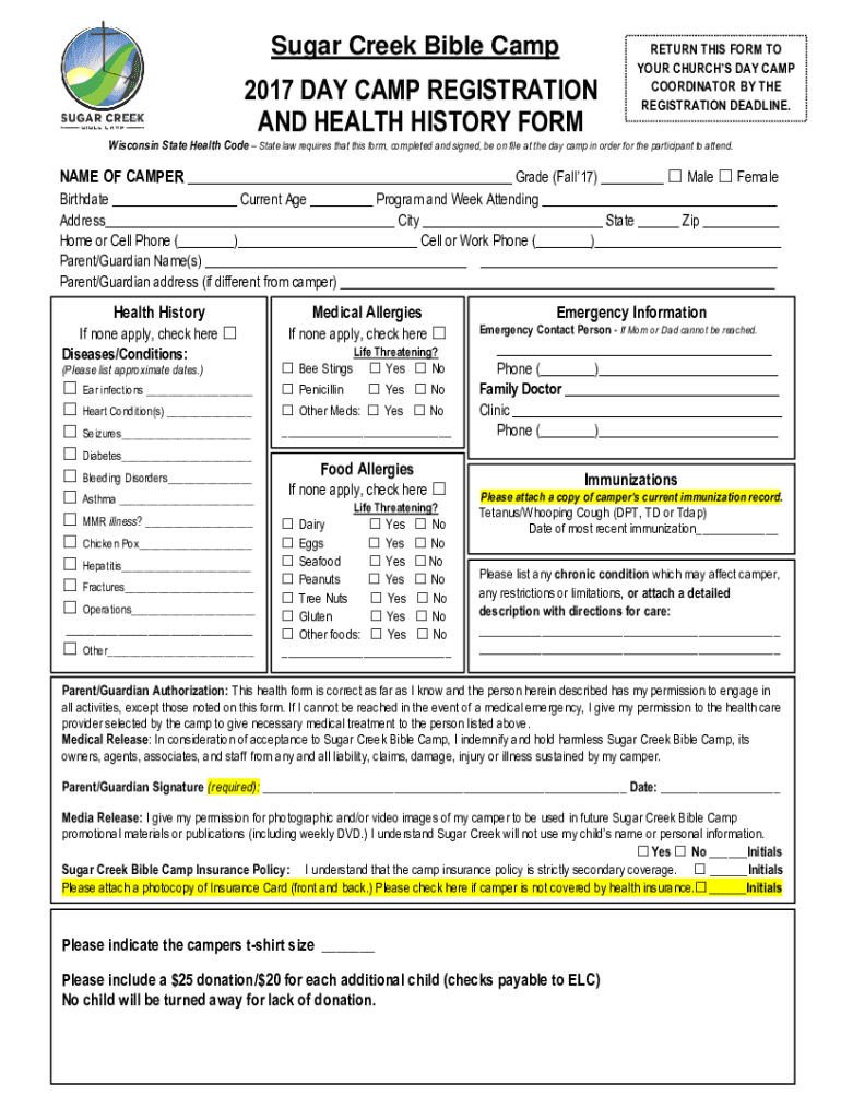 Fillable Online YOUR CHURCHS DAY CAMP Fax Email Print - pdfFiller
