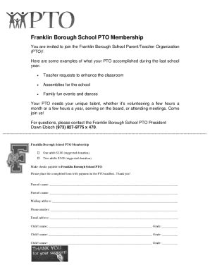 Fillable Online 009 - PTO Membership Form Fax Email Print - pdfFiller