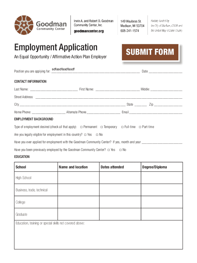 Fillable Online APPLICATION FOR EMPLOYMENT AN AFFIRMATIVE ACTION/EQUAL ...