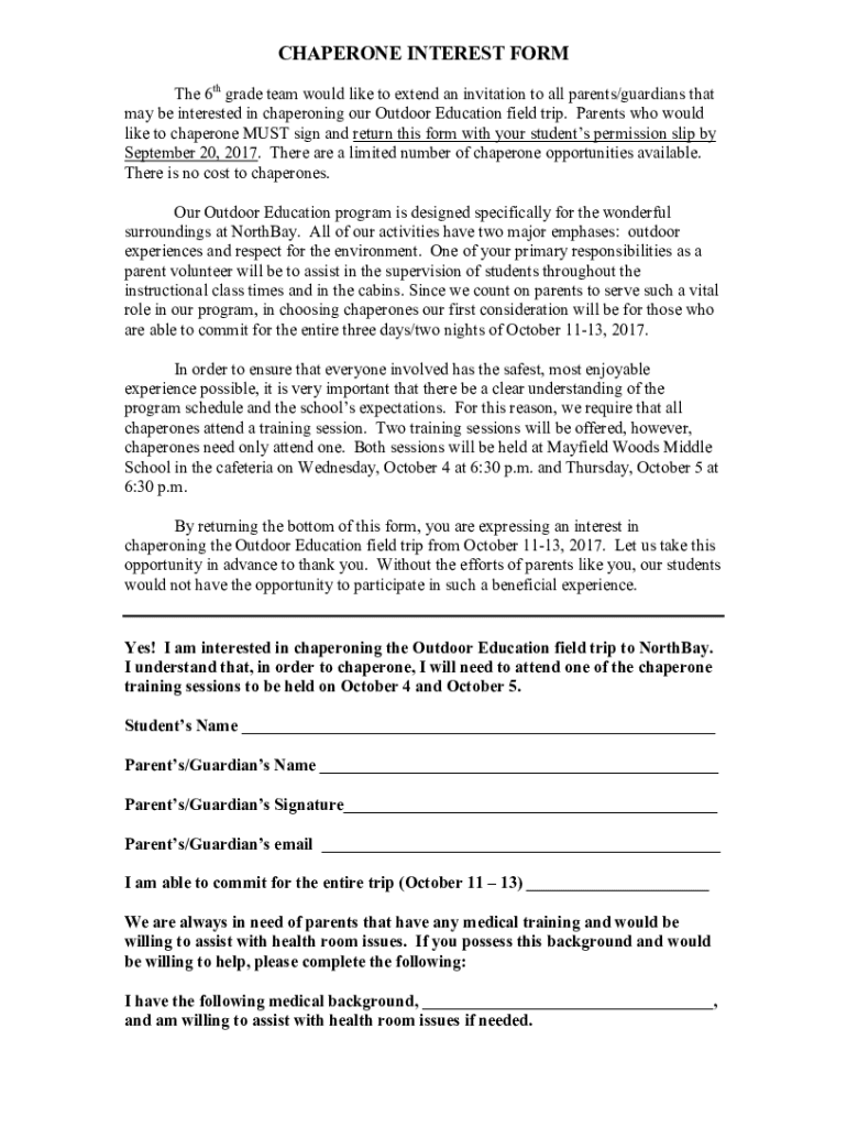 Fillable Online 6 Chaperone Interest Form.docx Fax Email Print - pdfFiller