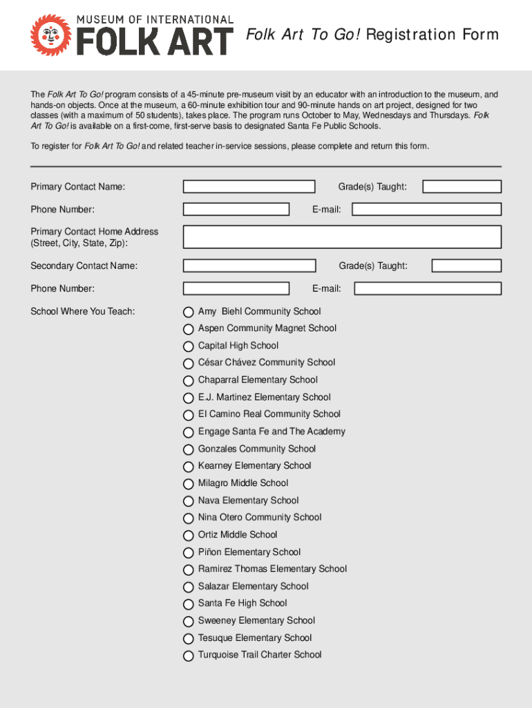 Fillable Online Folk Art To Go! Registration Form ...