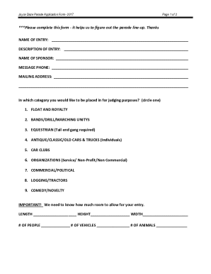 Fillable Online PARADE REGISTRATION FORM AND AGREEMENT Fax Email Print ...