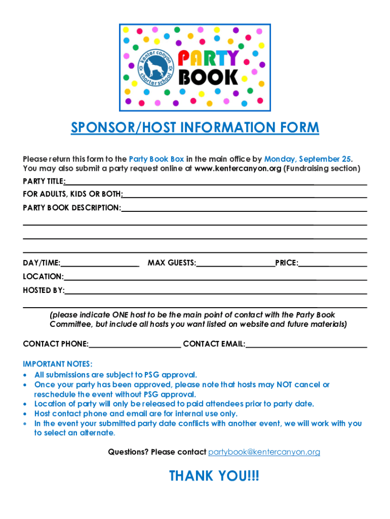 Fillable Online SPONSOR/HOST INFORMATION FORM Fax Email Print - pdfFiller