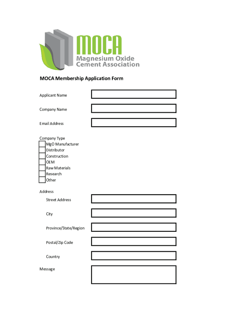 Fillable Online MOCA Membership Application Form Fax Email Print ...