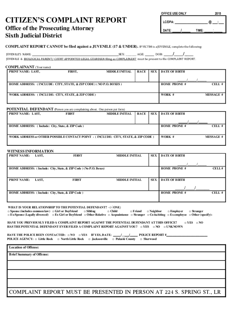 Fillable Online CITIZENS COMPLAINT REPORT Fax Email Print - pdfFiller