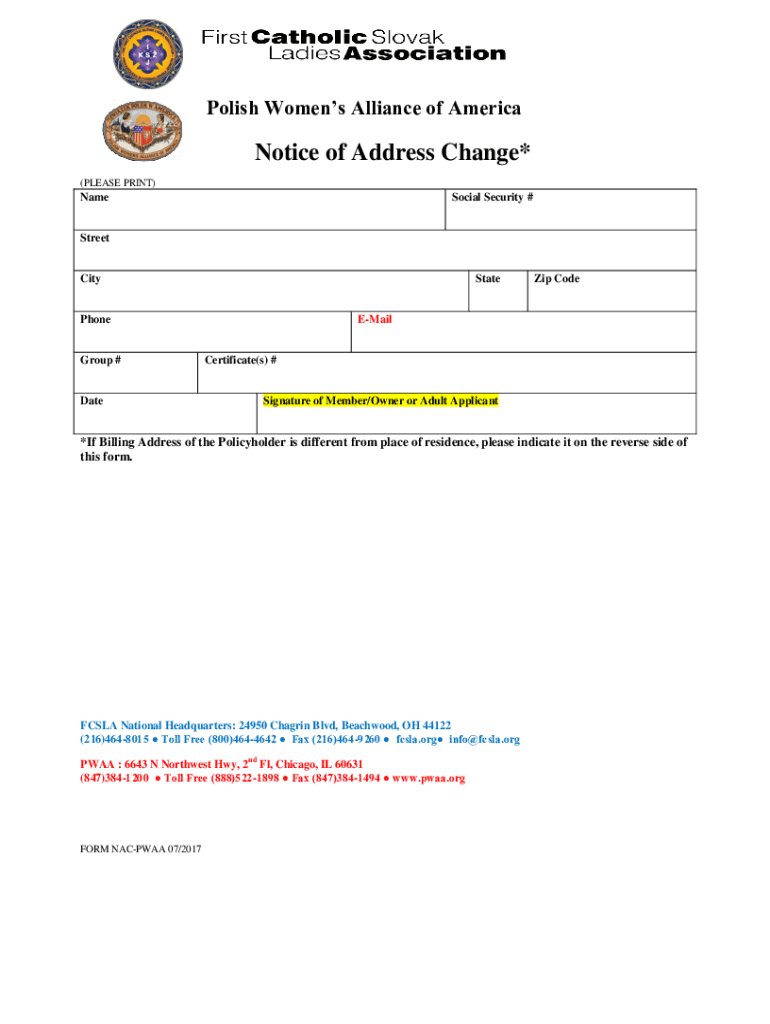 Fillable Online Notice of Address Change* Fax Email Print - pdfFiller