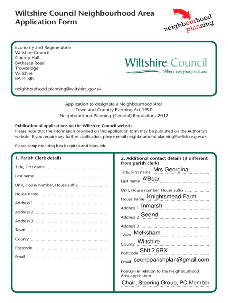 Fillable Online Wiltshire Council Neighbourhood Area Application Form Fax Email Print - pdfFiller
