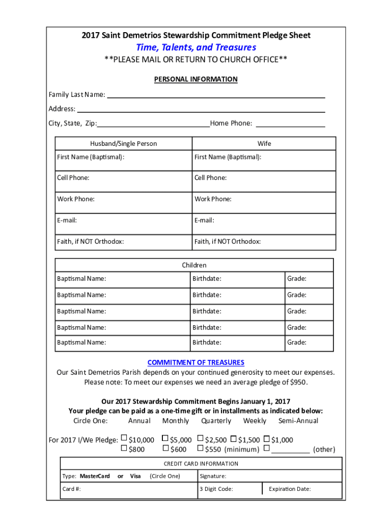 Fillable Online Stewardship FormSt. Demetrios Greek Orthodox Church of ...