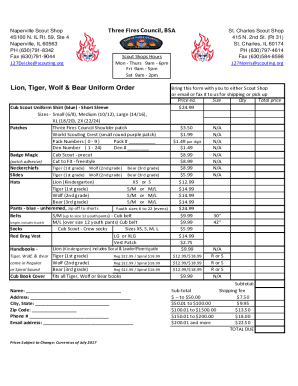 Fillable Online Cub Scout Uniform Order form-updated August 2017 Fax ...