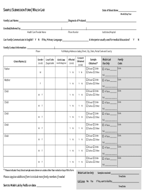Fillable Online SAMPLE SUBMISSION FORM W L Month/Day/Year - Walsh Lab ...