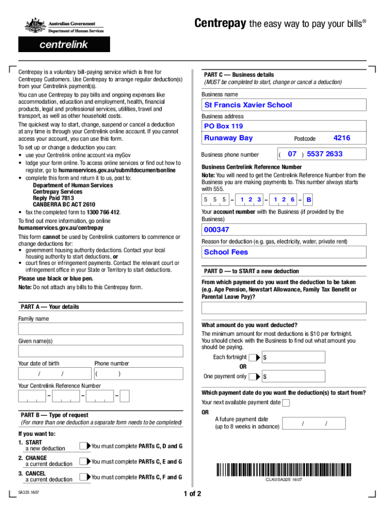 Fillable Online Fillable Online You can use Centrepay to pay bills and ...