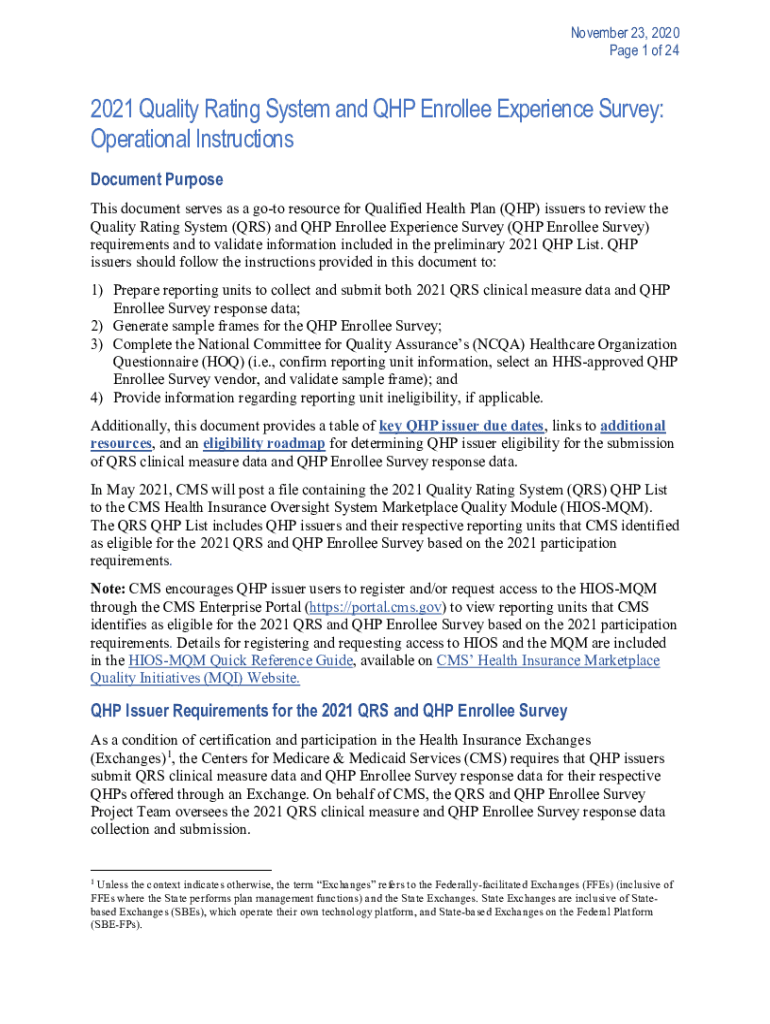 Fillable Online 2021 QRS and QHP Enrollee Experience Survey. 2021 QRS ...