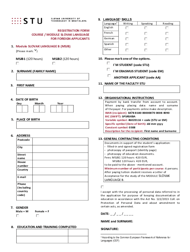 Fillable Online Slovak language course for beginners and advanced ...
