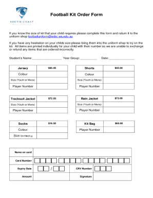 Fillable Online Football kit order form Fax Email Print - pdfFiller