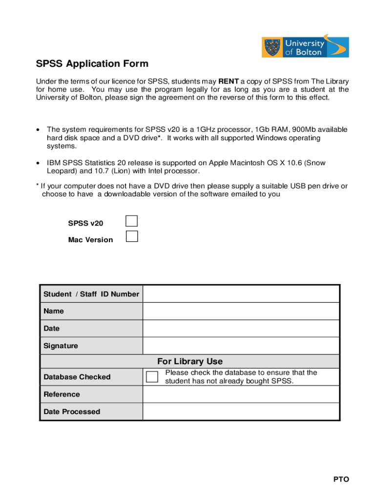 Fillable Online SPSS Application Form - bolton.ac.uk Fax Email Print ...