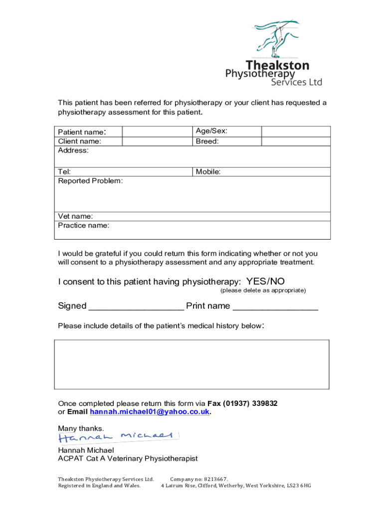 Fillable Online Physiotherapy Consent Form NEW - FootFalls Fax Email ...