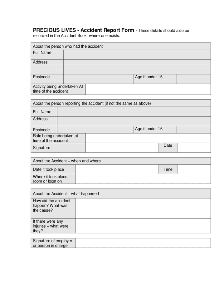 Fillable Online Accident Report Form - These details should also be ...