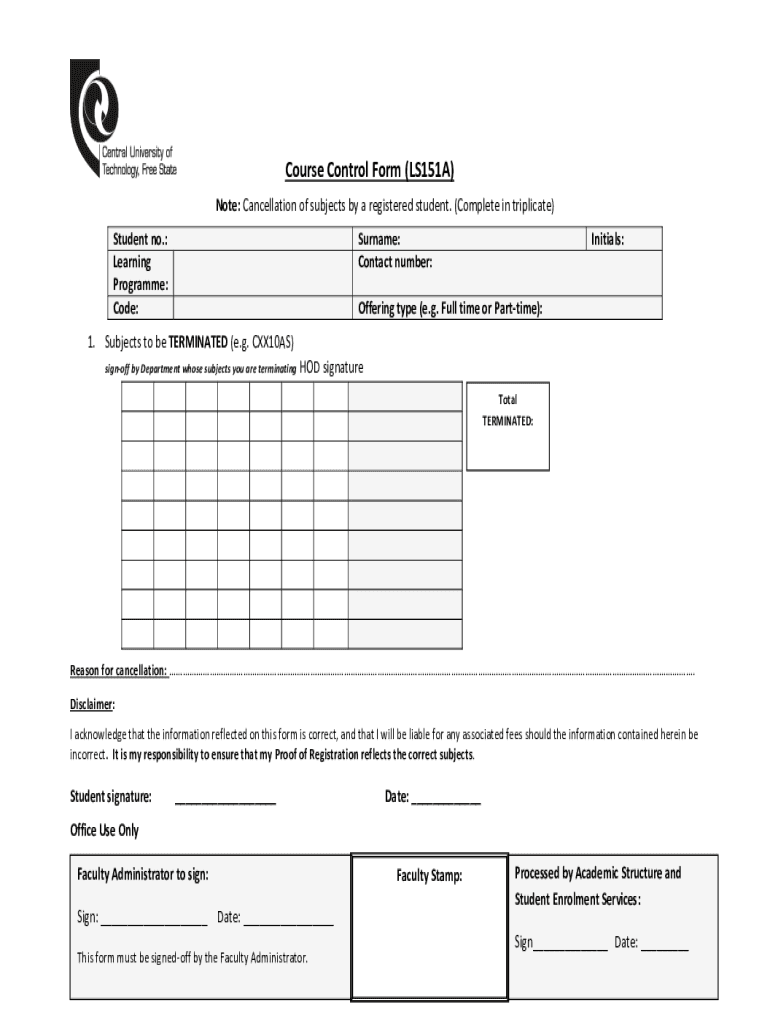 Fillable Online SUBJECT CANCELLATION FORM (LS151A) Fax Email Print ...