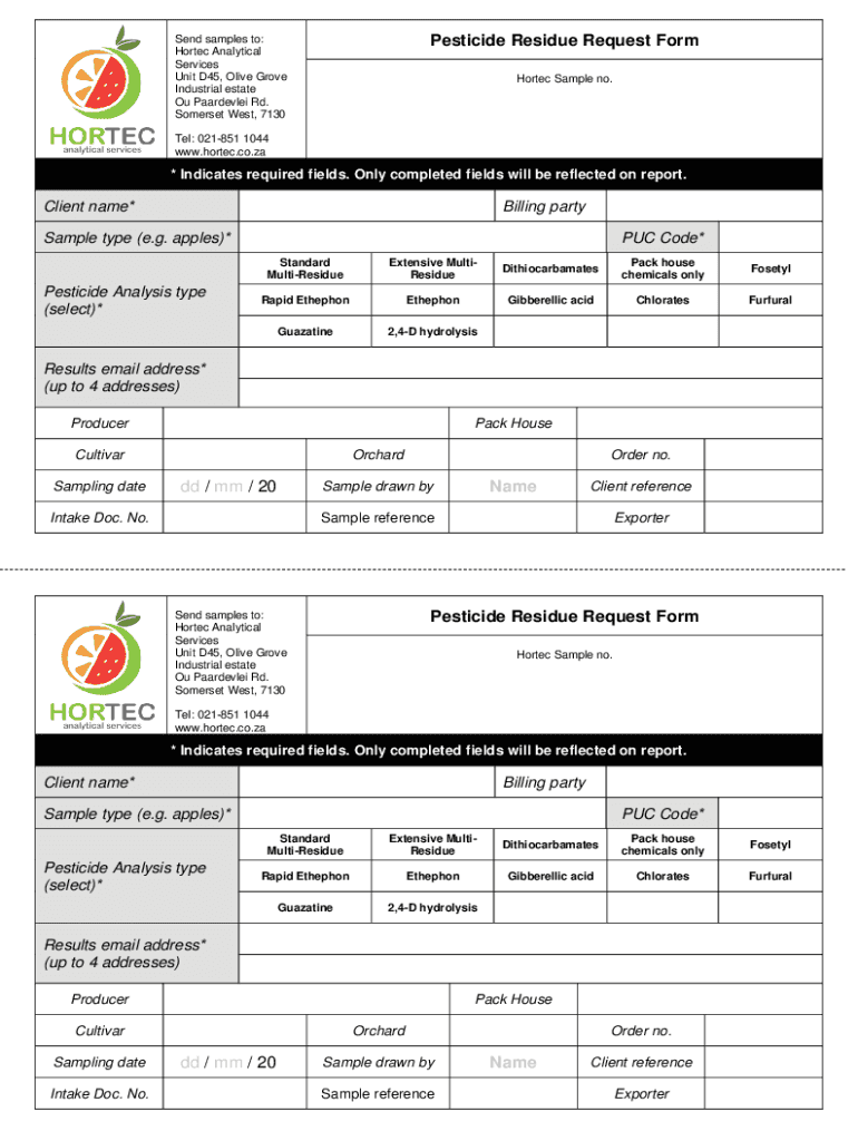 Fillable Online hortec co Pesticide Residue Request Form - Hortec Fax ...
