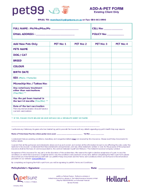 Fillable Online pet99 co Pet99 Add-a-Pet Form Fax Email Print - pdfFiller