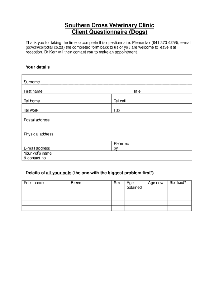 Fillable Online EduPet Behavioural Consultation Client Questionnaire ...
