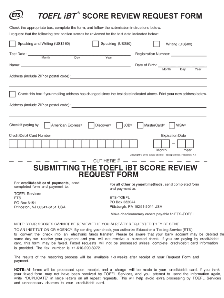 Fillable Online TOEFL iBT SCORE REVIEW REQUEST FORM Fax Email Print ...