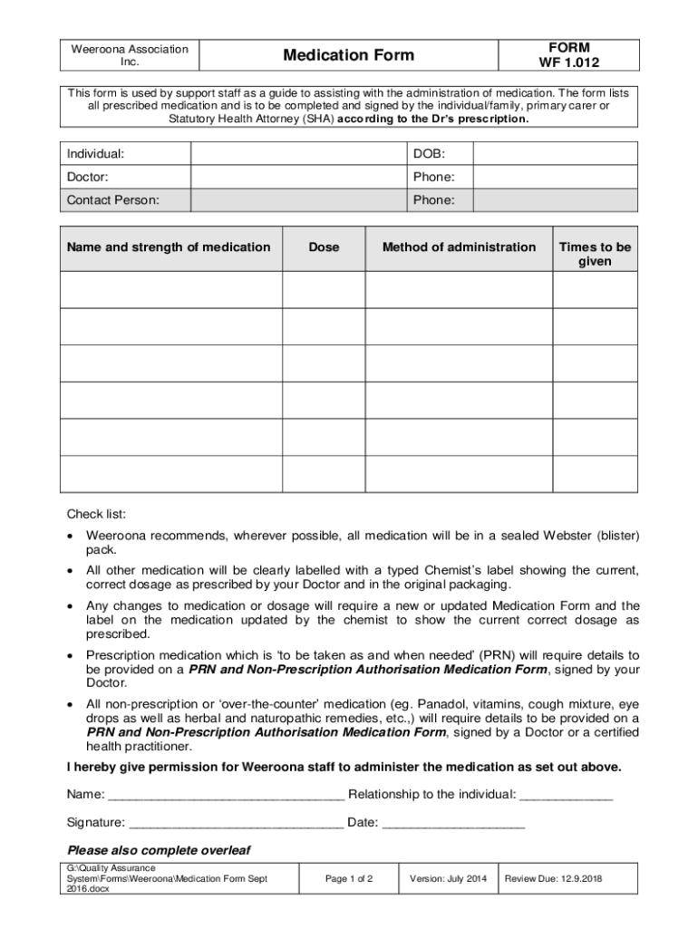 Fillable Online weeroona org Weeroona Association Medication Incident ...
