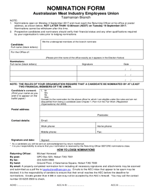 Fillable Online NOMINATION FORM - AMIEU Tasmania Fax Email Print - pdfFiller