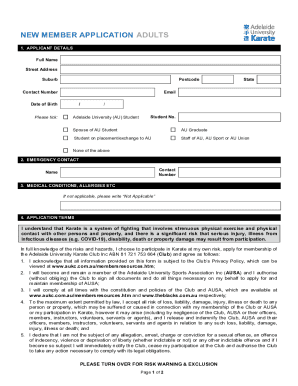Fillable Online New Member Application Form - Adults (CURRENT) Fax ...