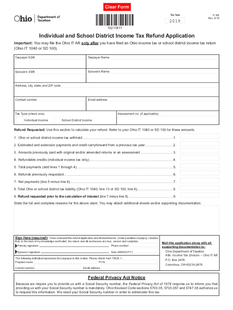 Fillable Online Individual and School District Income Tax Refund ...