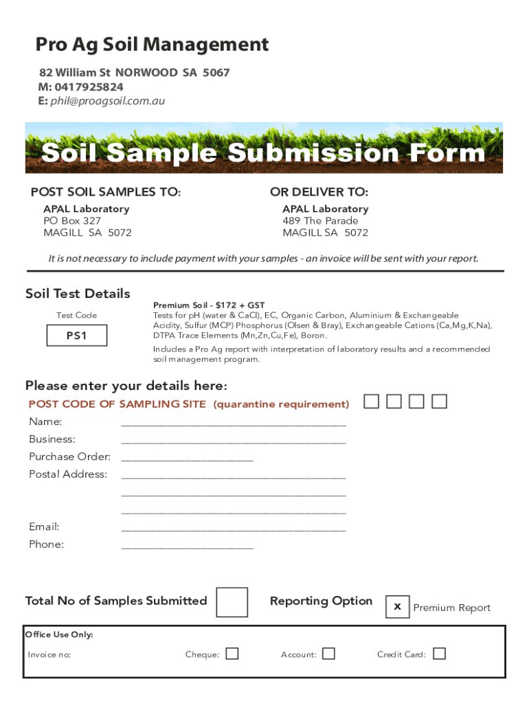 Fillable Online Plant Sample Submission Form - Pro Ag Soil Management ...