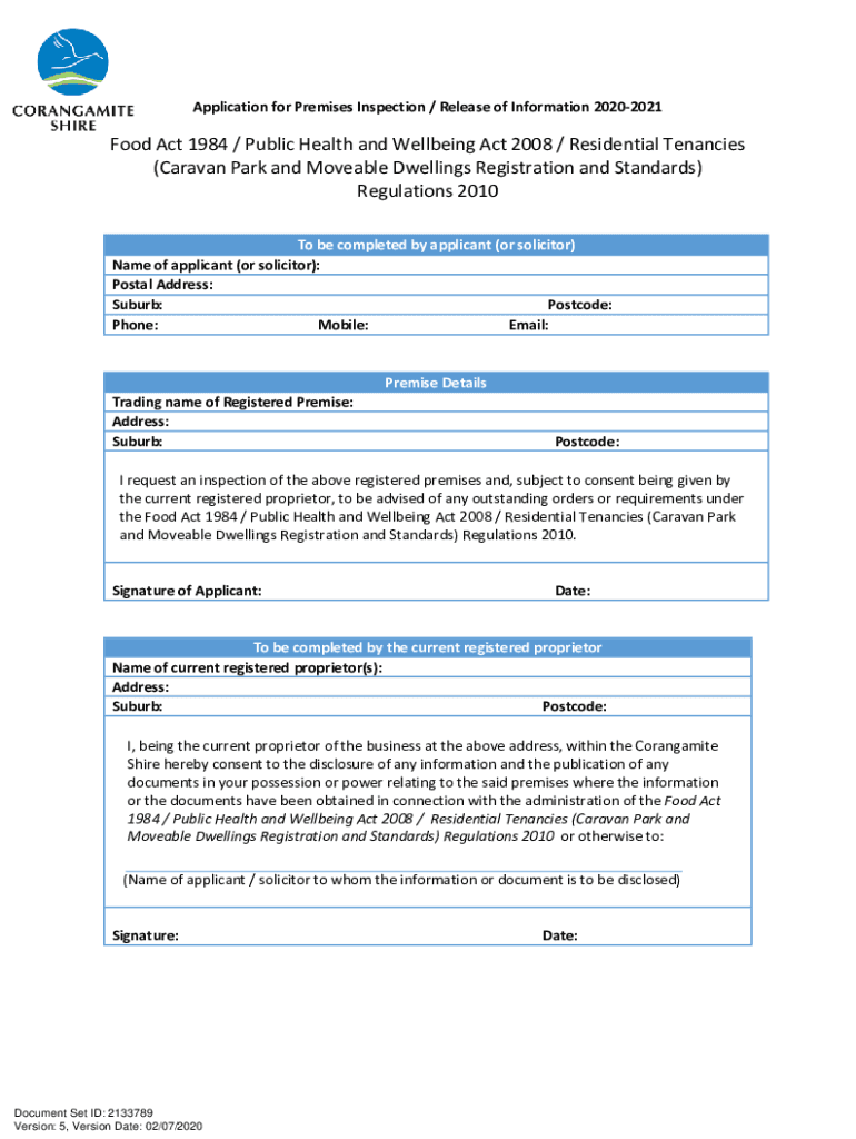 Fillable Online ECM2133789v5Template Application for Premises ...