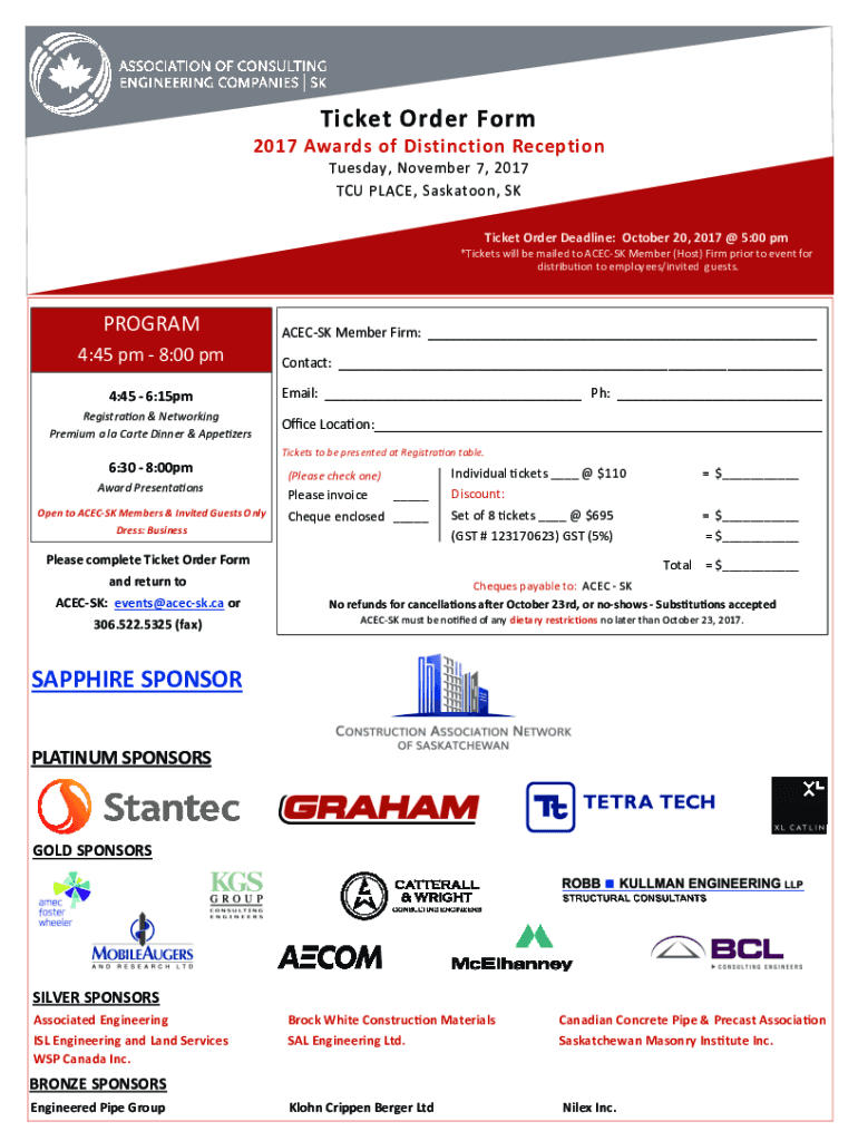 Fillable Online Ticket Order Form - ACEC - SK Fax Email Print - pdfFiller