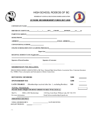 Fillable Online Junior High Membership FormsNational High School Rodeo ...